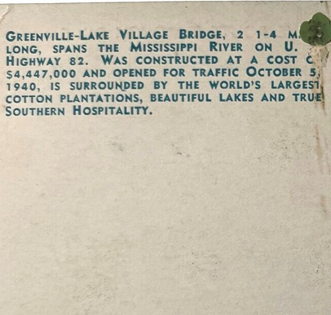 Greenville-Lake Bridge, Greenville, Mississippi, vintage post card | eBay