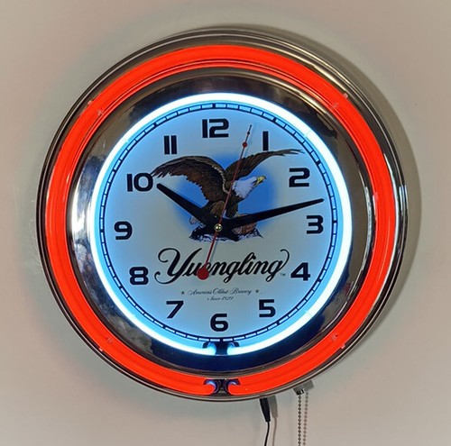 Yuengling Beer logo red double ring neon wall clock | eBay