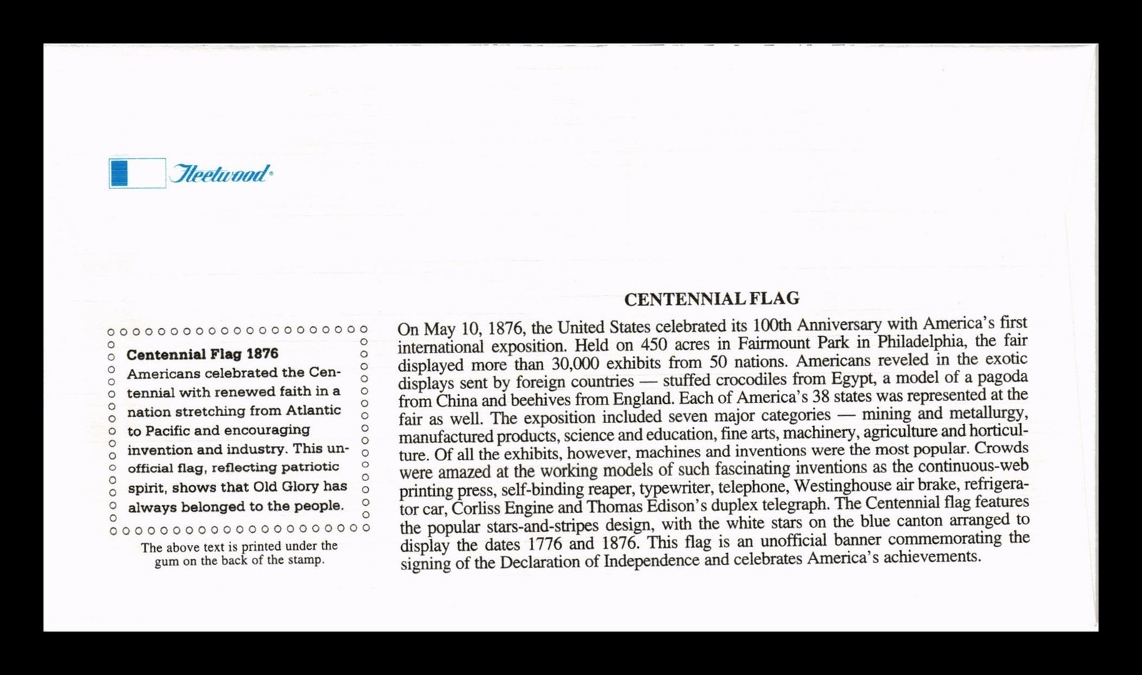 US COVER CENTENNIAL FLAG HISTORY OF STARS AND STRIPES FDC FLEETWOOD | eBay