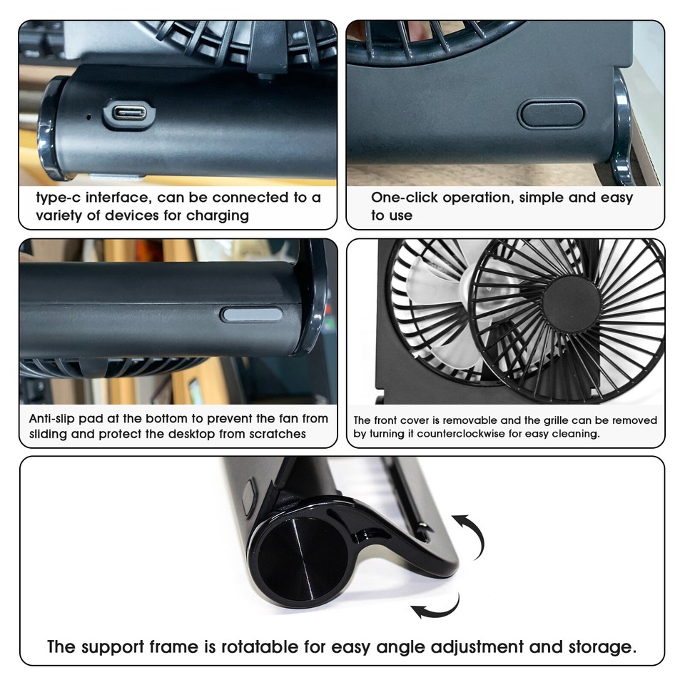 6 Inch USB Desk Table Fan Portable Ultra-Thin fan Quiet Mini Fans 4 ...