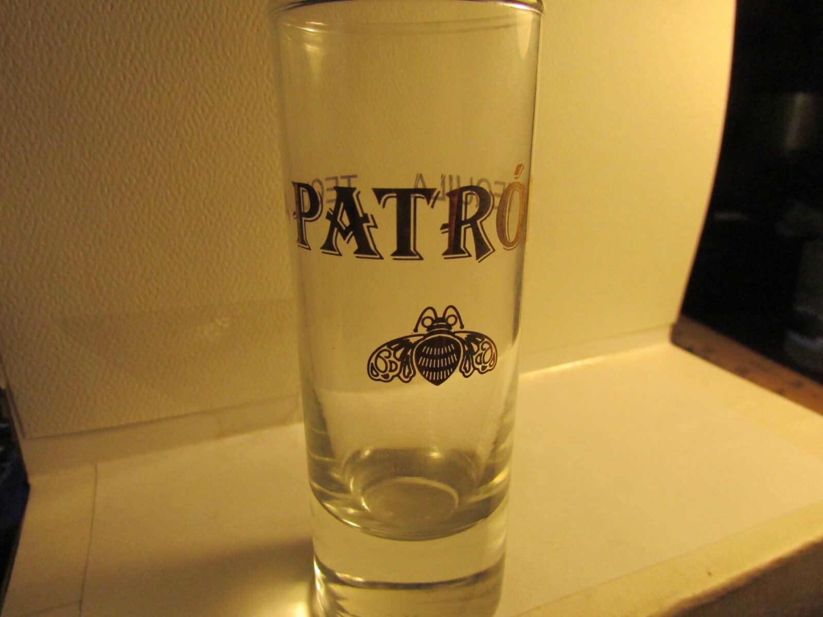 Patron Tequila gold logo -honey bee - 4 inch clear shooter shot glass ...