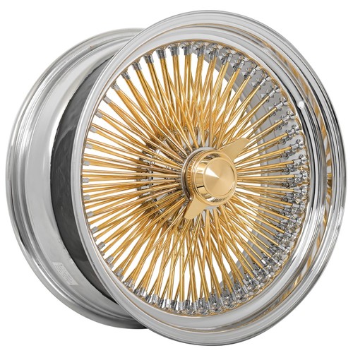 20x8" LA Wire Wheels Standard 150-Spoke Straight Lace Chrome/Gold (1pc ...