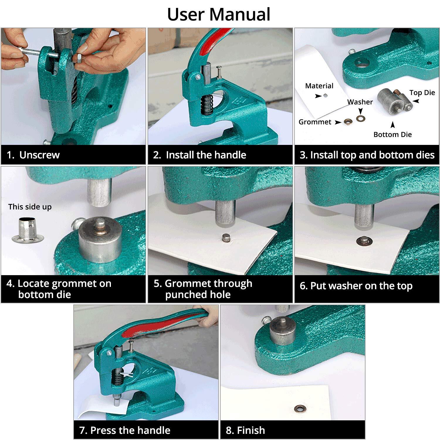 - Hand Press Heavy Duty Eyelet Grommet Machine Punch Tool Kit with 3 ...