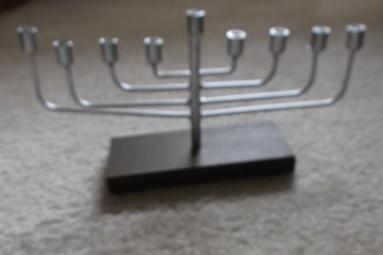 HANUKKAH SILVER METAL MENORAH - WOOD BASE - 5" H X 10" W X 3" D - NWT ...
