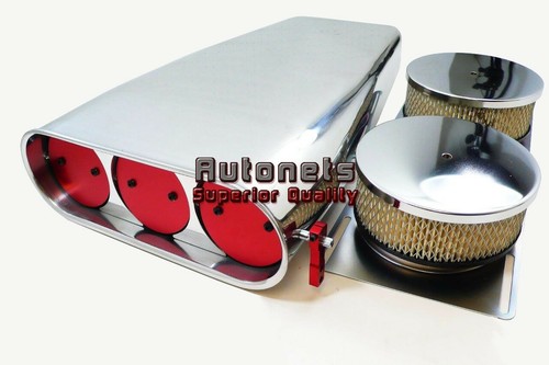 Polish Aluminum 4BBL Smooth Red Butterfly Hood Air Scoop Street Rod Bug ...