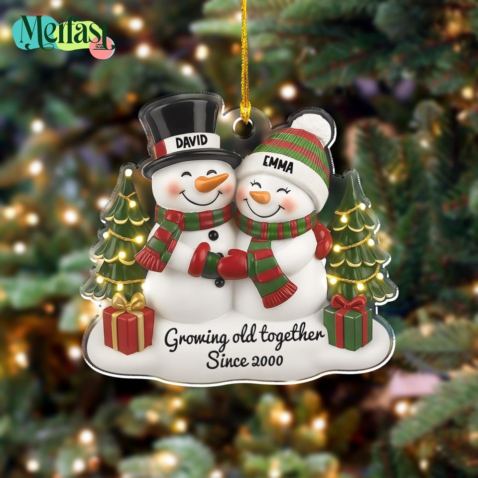 Custom Names Snowman Couple Ornament Growing Old Together Since Year ...