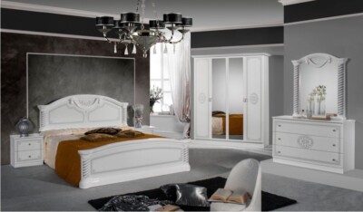 Valore Italian High Gloss White & Silver Bedroom Set With 4 Door ...