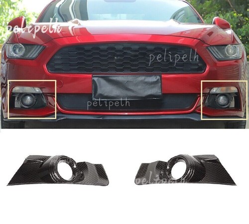 Real Carbon fiber Car Front Fog Light Trim Cover Panel For Ford Mustang ...