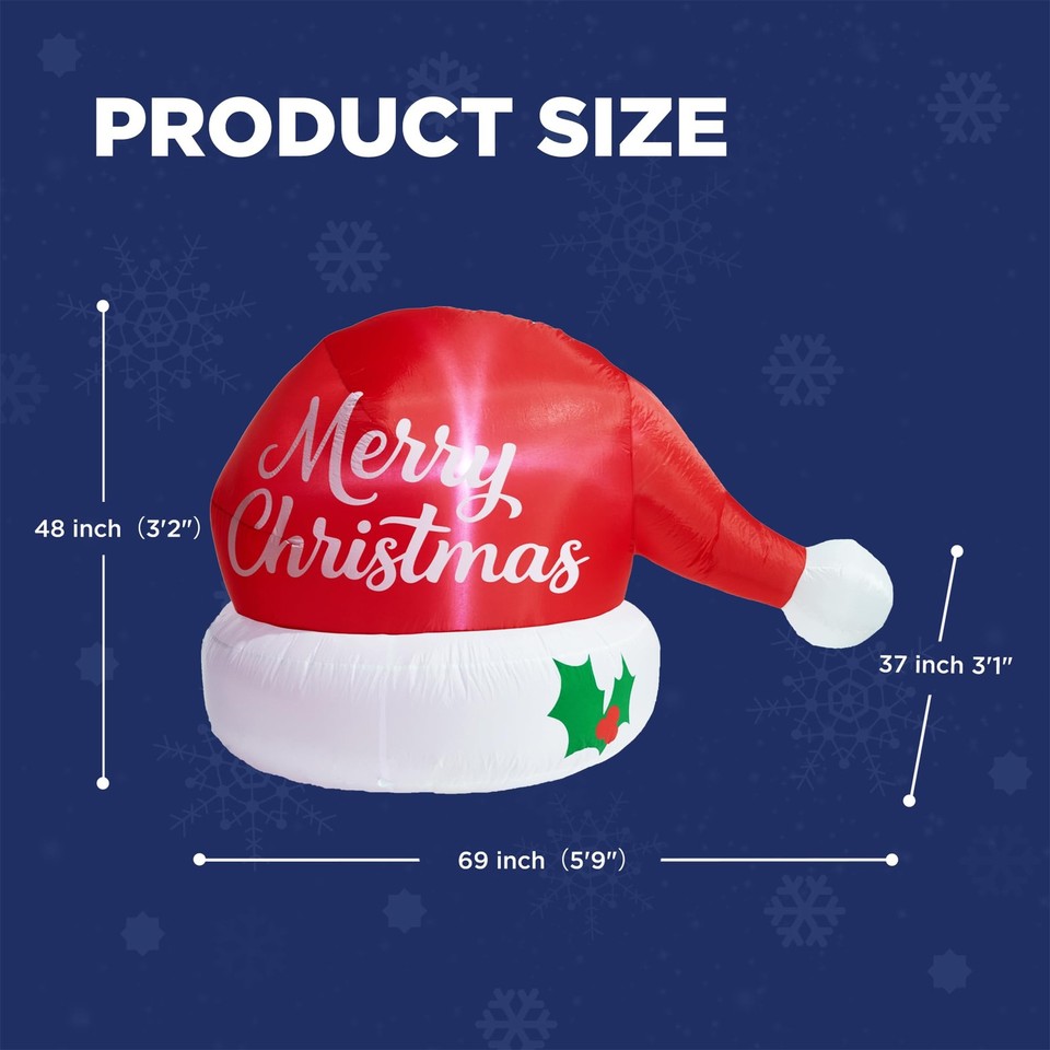 6 FT Inflatable Outdoor Decoration Santa Hat Christmas Blow Up with LED ...