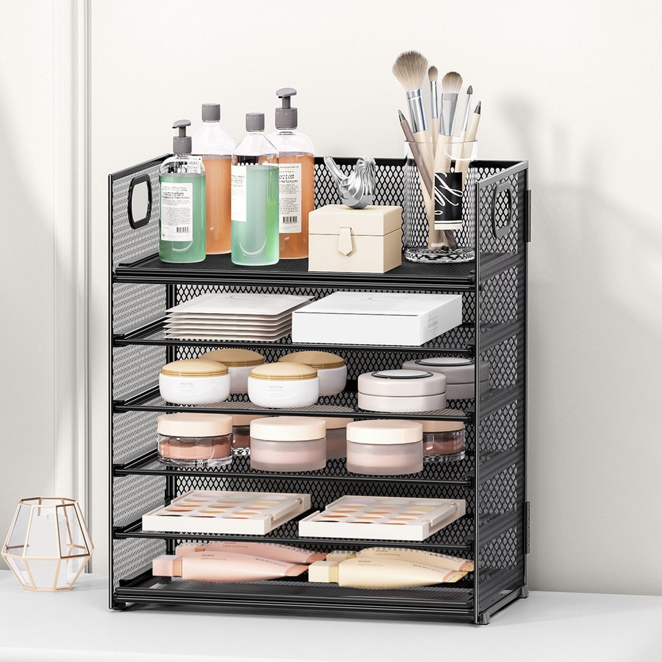 2-Pack 6-Tier Paper Tray Organizer for Desk - Black Mesh File Folder ...