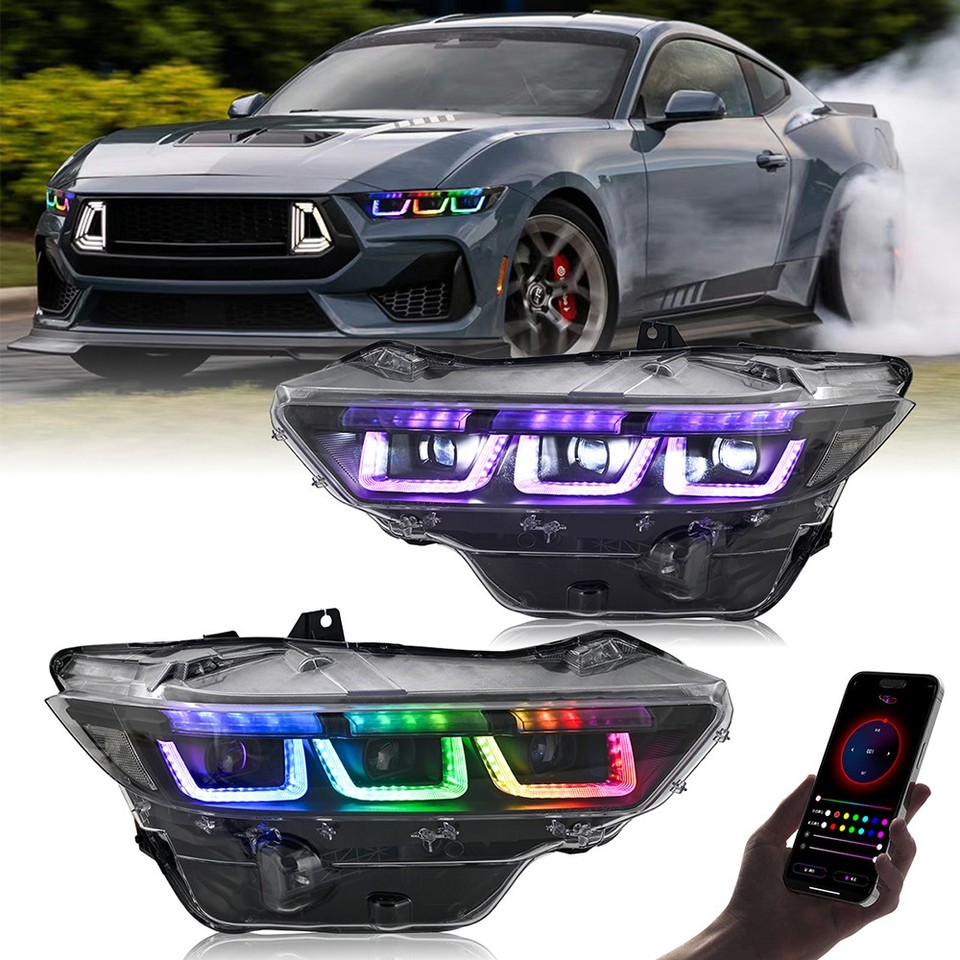 RGB LED Headlights For 2024-2026 Ford Mustang Dynamic Signal Front ...