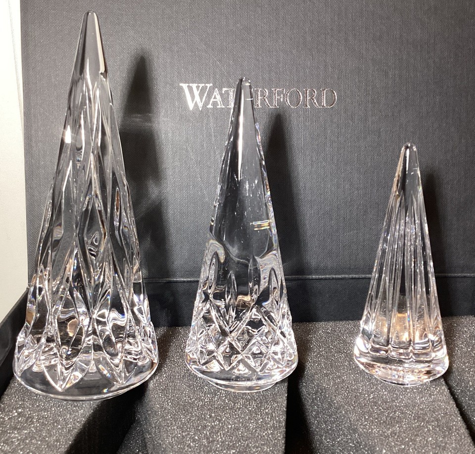 Waterford Crystal (3) STANDING CHRISTMAS TREE SET - Figurine SCULPTURES ...