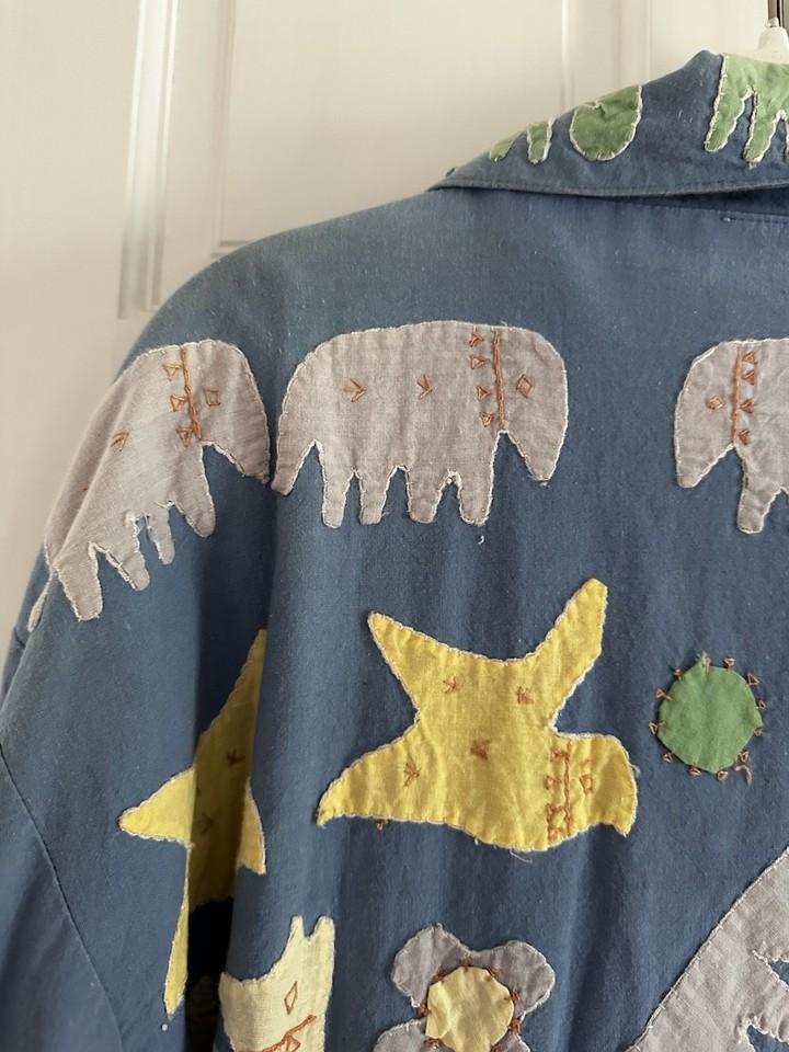 APRIL CORNELL womens M/L Applique JACKET COAT elephants Birds Turtles ...