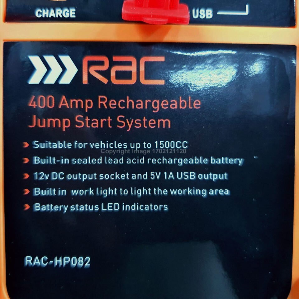 RAC Portable Car Battery Jump Starter Booster 12v 400A Power Pack ...