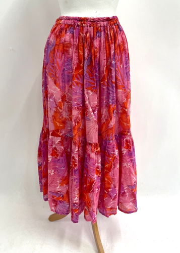 PHOOL Hippy Boho Vintage Tiered Cotton Midi Skirt Pink & Purple Size ...