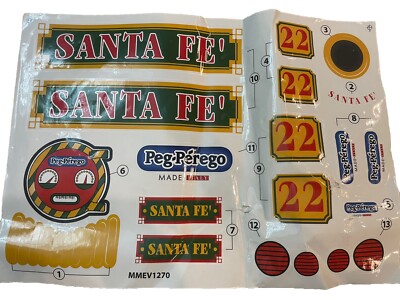 PEG PEREGO Santa Fe Train Railroad DECAL STICKER LABEL GRAPHICS LOGO ...