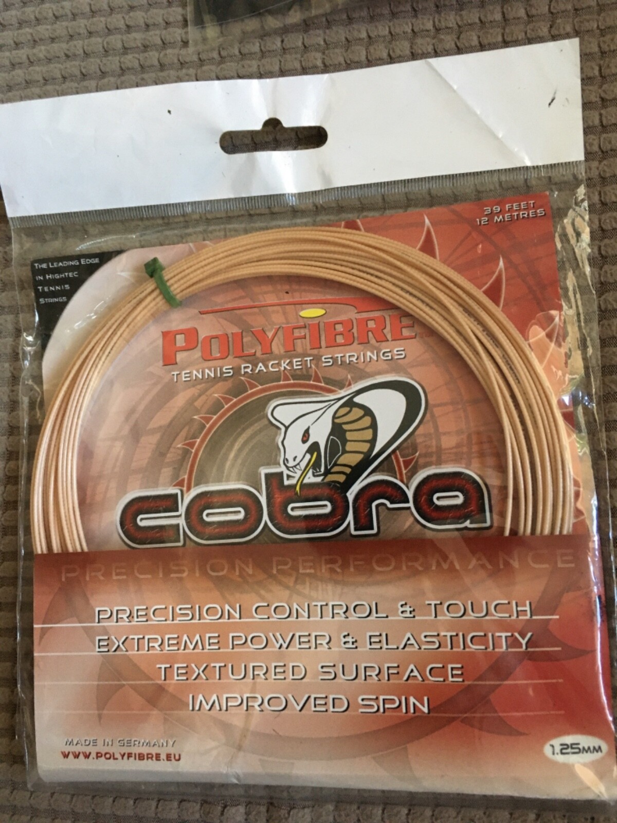 Polyfibre Cobra tennis strings (5 sets) 3 sets of 1.20 mm and 2 sets of ...