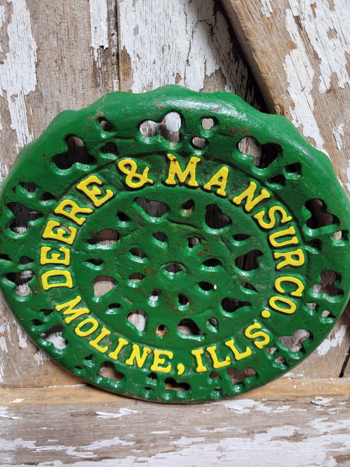 VINTAGE JOHN DEERE & MANSUR Co SIGN CAST IRON FARM TRACTOR ADVERTISING MOLINE IL | eBay