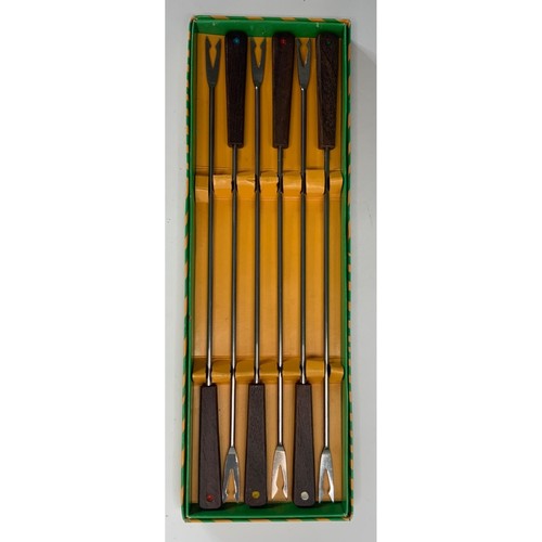 6pc Stainless Steel Fondue Fork Set With Wooden Assorted Color Dot ...