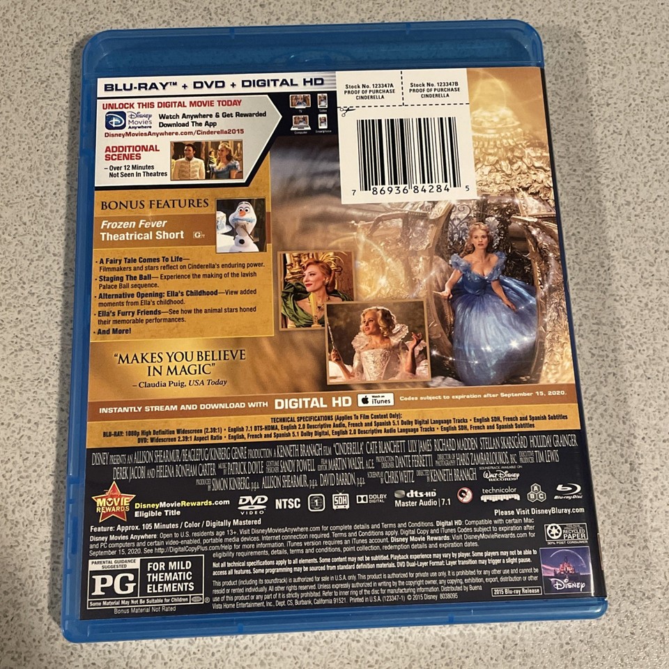 Cinderella (Blu-ray, DVD Digital Download 2015) Live Action | eBay