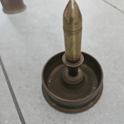 ANTIQUE WW1 TRENCH ART BRASS CIGARETTE LIGHTER WITH ASHTRAY. MADE OF ...