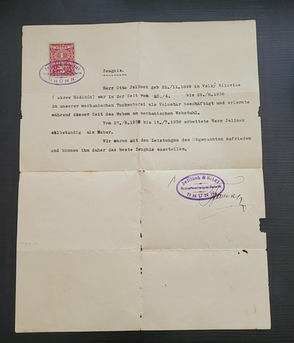 SAPIRO FAMILY HOLOCAUST ESCAPE CERTIFICATE 1938 WWII Czechoslovakia ...