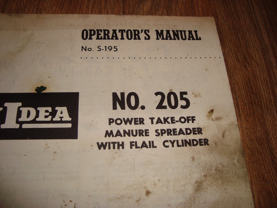 Avco New Idea No. 205 Power Take-Off Manure Spreader Operators Manual ...
