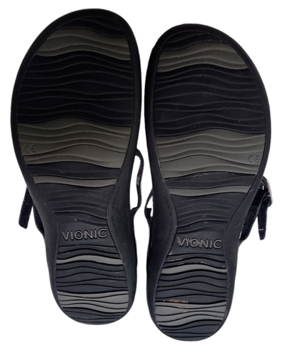 Vionic Karina Flip Flop Thong Sandals Slip On Black Leather Women's ...