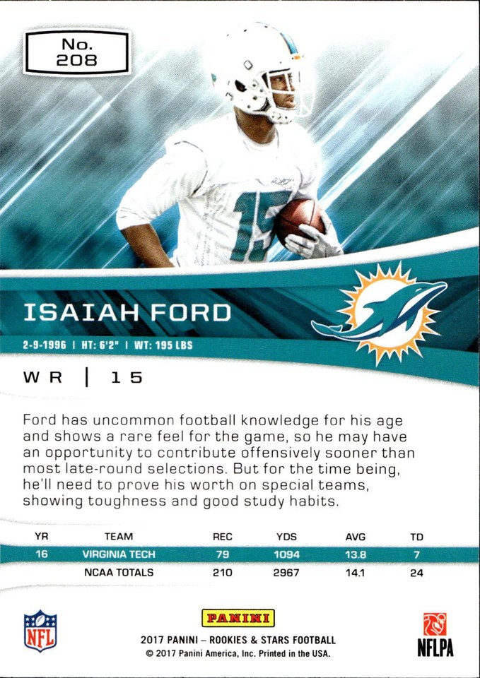 2017 Panini Rookies & Stars #208 Isaiah Ford | eBay