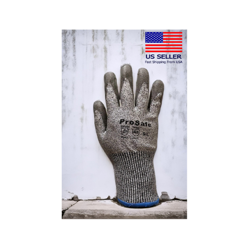 10 Pairs PROSAFE Cut Resistant Level A5 Work Gloves Grey PU Palm Coated ...