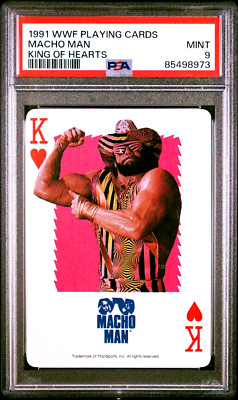 PSA 9 MINT Graded 1991 WWF Macho Man King of Hearts Wrestling Playing ...