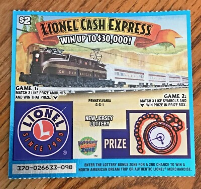 Pennsylvania G-G-1 Mint Instant Lottery Ticket , Lionel, no cash value ...