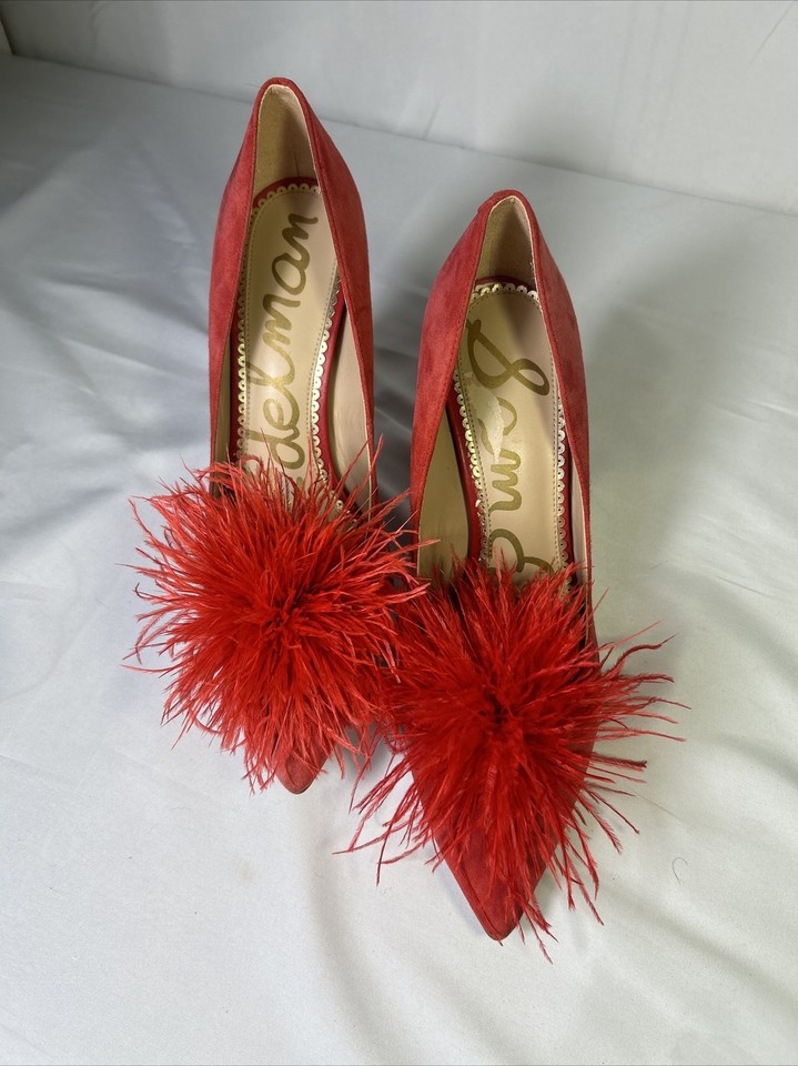 Sam Edelman “Haide” Feather Trimmed Red Suede Pumps Shoes 9.5 Medium Womens | eBay