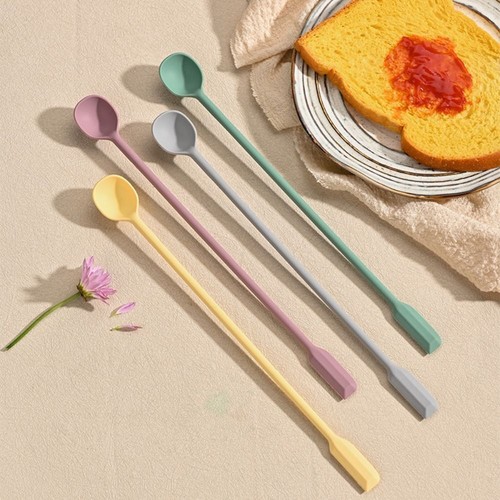 Long hand Silicone Spatula Reusable Coffee Spoon Jars Scraper Kids | eBay