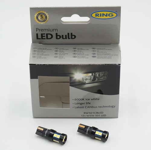 Ring Premium LED Bulbs 12v W5W 501 Ice White 6000k CANbus Error Free ...