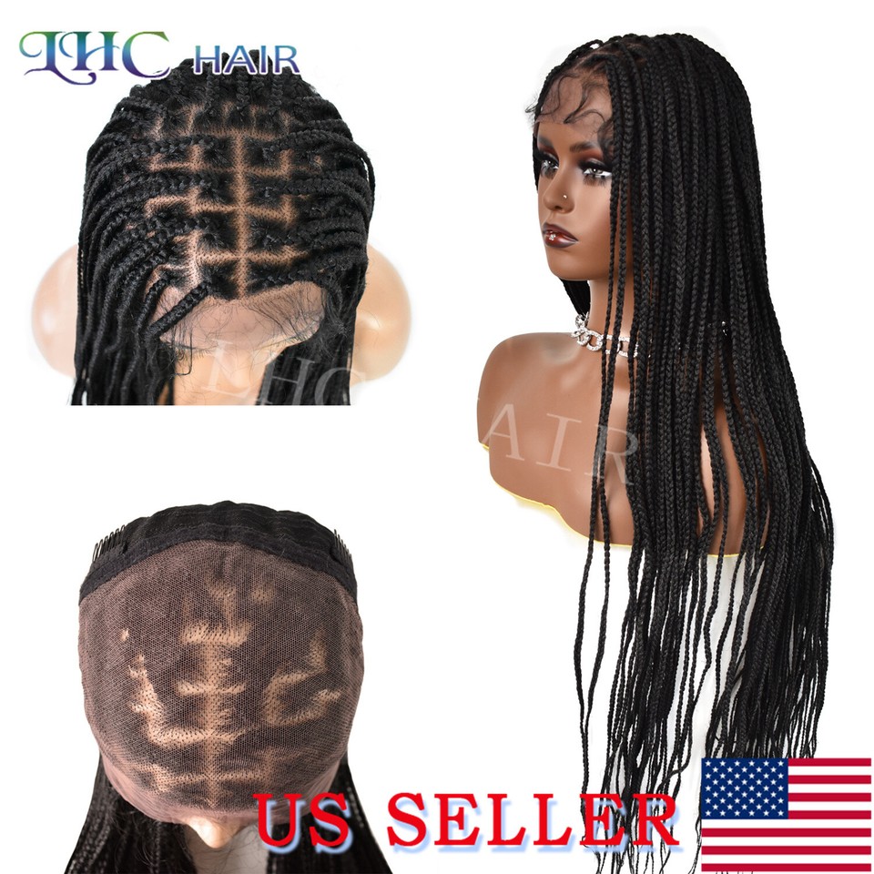 Swiss Lace Front Afro Box Braided Wig For Black Women Synthetic ...