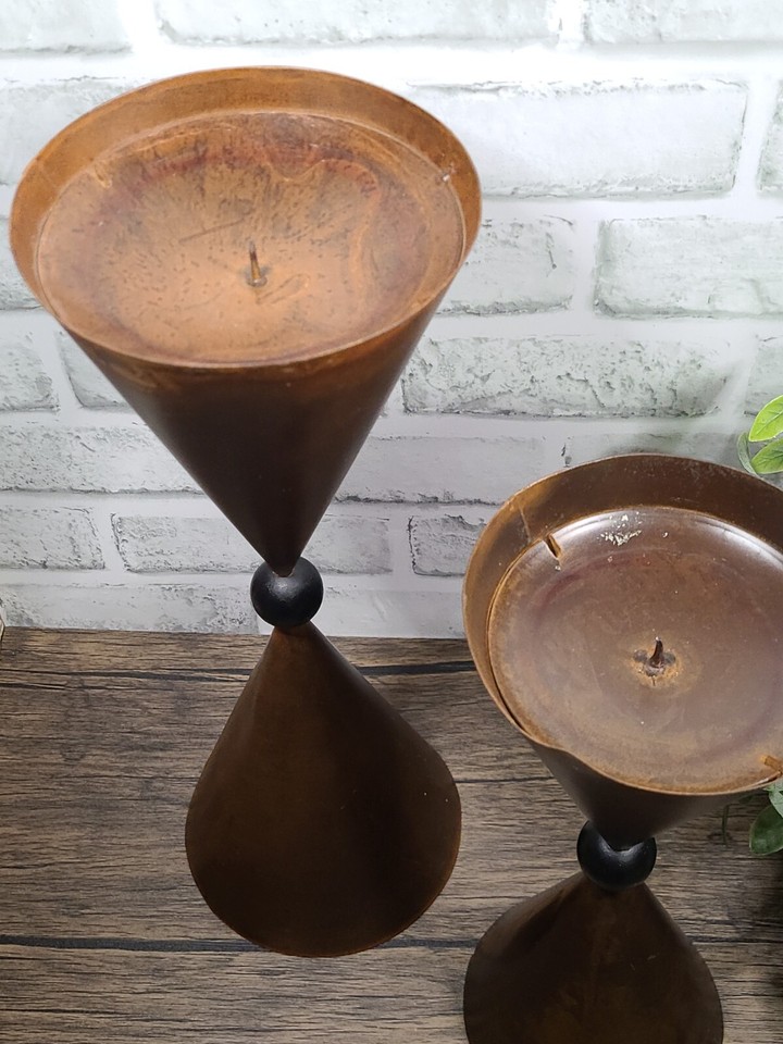 Two Large MCM Metal Hourglass Candle Holders Boho Decor | eBay