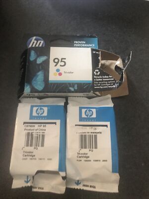 TWO GENUINE NEW HP 95 C8766W Tri Color Ink Cartridges One Sealed/one ...