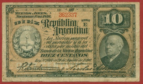 ARGENTINA 1891 - 10 cents - Ser. "E" World paper money currency ...