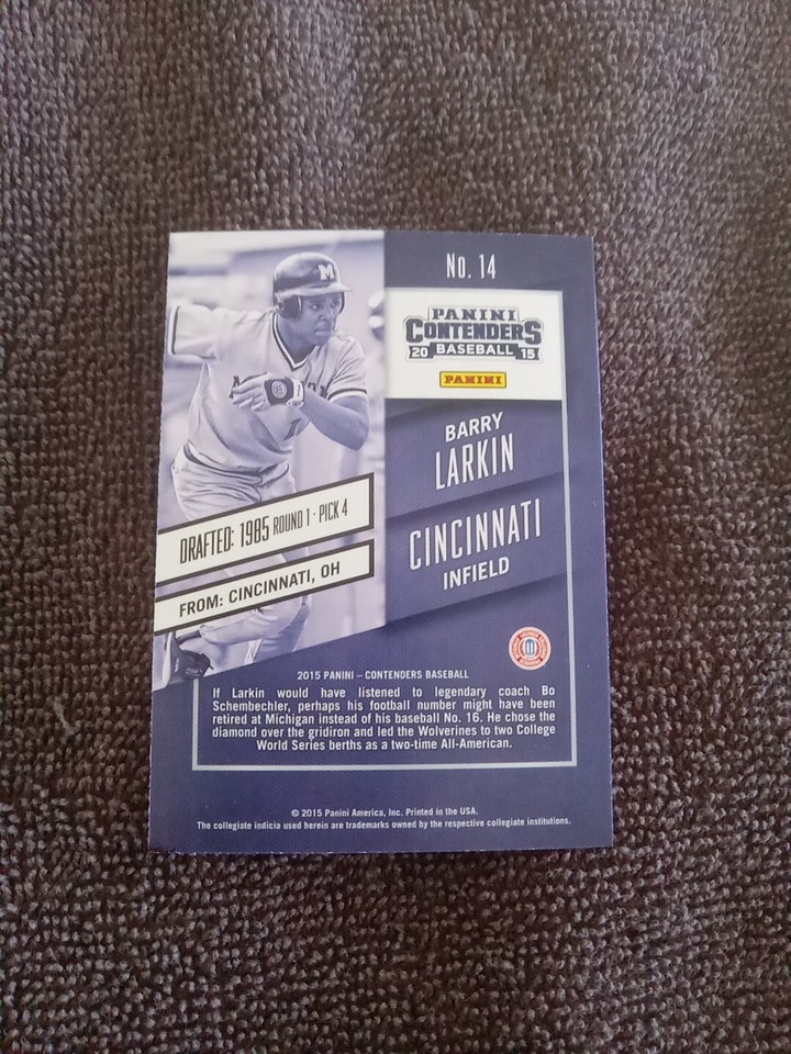 2015 Panini Contenders Season Ticket Barry Larkin Michigan Wolverines ...