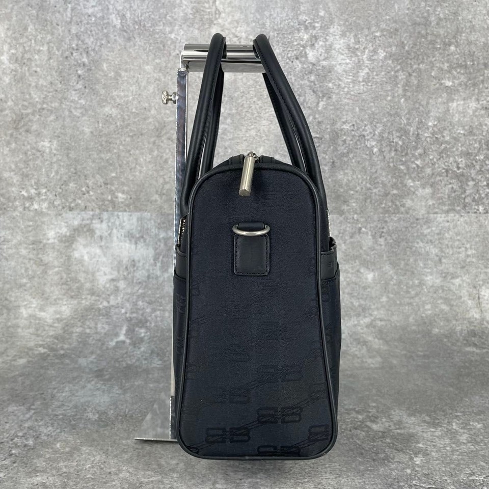 Balenciaga BB logo tela pelle mini borsa Boston nera tote bag 25 x 27,5 ...