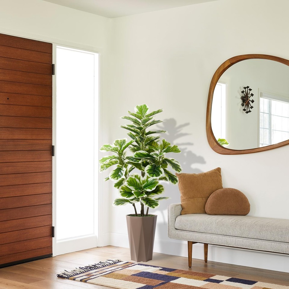 Artificial Fiddle Leaf Fig Plant Indoor 5FT Faux Tree with Mocha ...