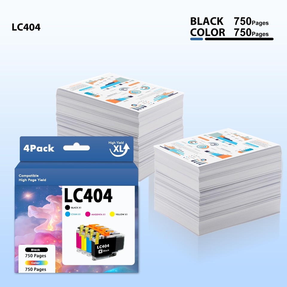 4 Pack LC 404 LC404 Ink Cartridges Compatible For Brother MFC-J1215W ...