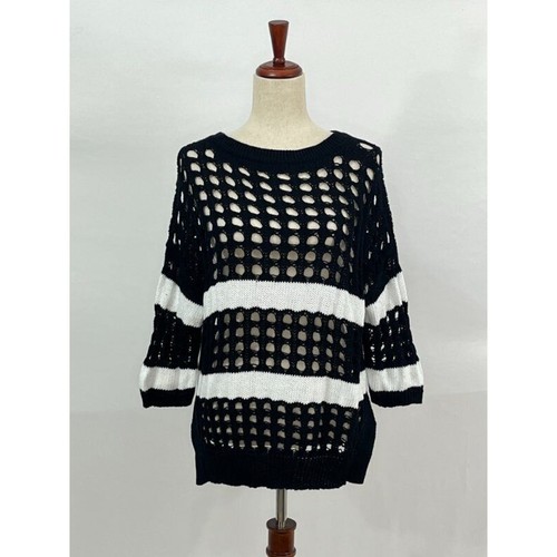 PLANET Lauren Grossman OS S M L 1 2 Black White Mesh Holey Pullover ...
