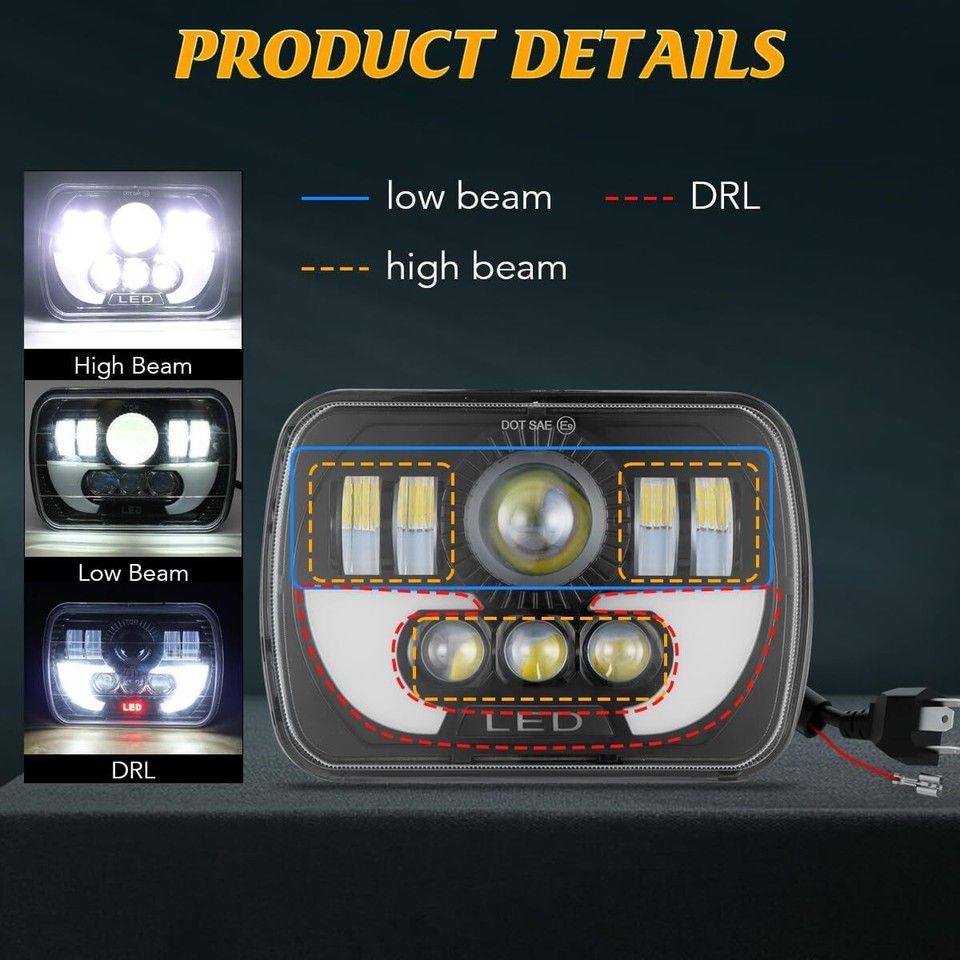 Pair 5X7" 7x6" LED Headlights DRL For Toyota Supra & for Chevy Corvette ...