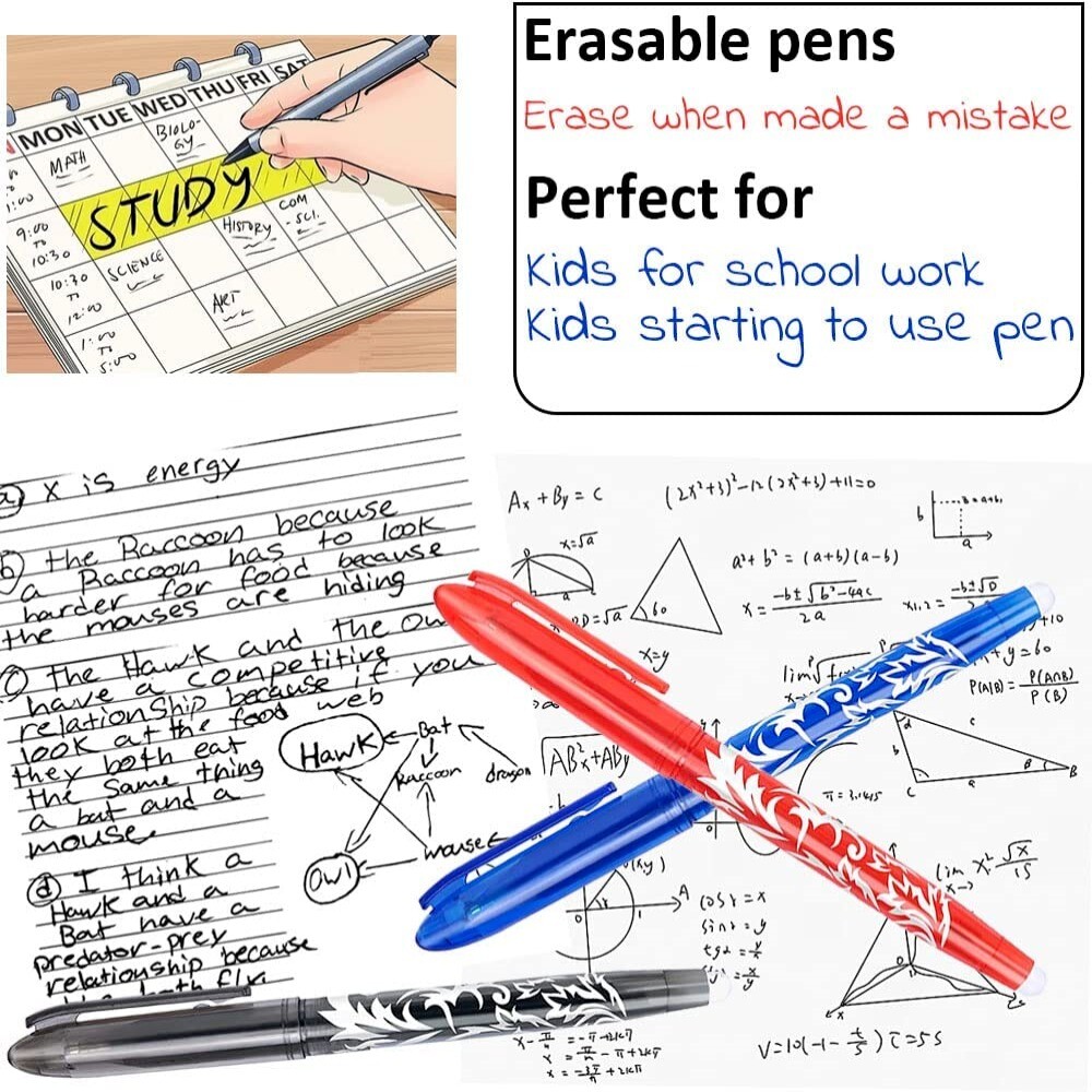 8Pcs Office 0.5mm Stationery Eraser Pen Rub Out Pens with Rubbers ...