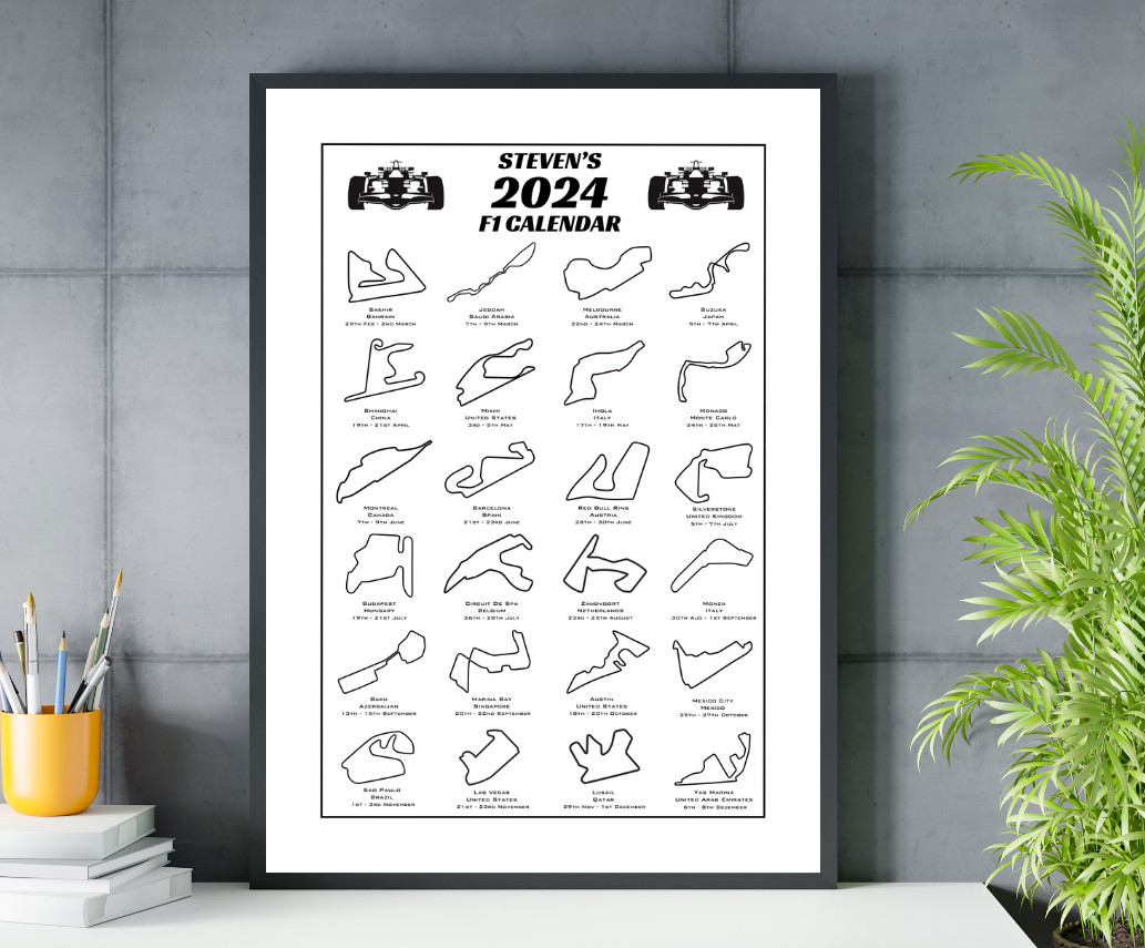 Personalised 2024 Formula 1 Print Calendar | Grelly UK