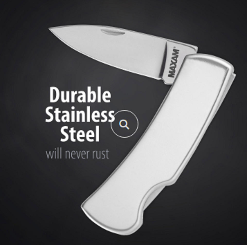 Maxam Stainless Steel Pocket Knife - Lightweight Folding Knife w/ 3-1/4 ...