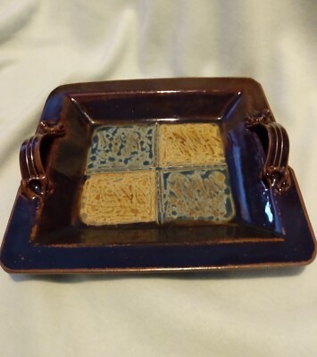 Fitzgerald Pottery Square Tray with Handles 11.5”x 12.5" Ceramic Brown ...