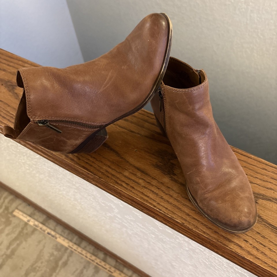 Lucky Brand Womens 5.5 Basel Booties Brown Leather Double Zip Ankle | eBay